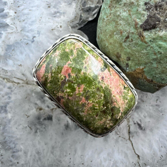 Jewelry | Sterling Silver Southwestern Style Unakite Jasper Bar Ring ...